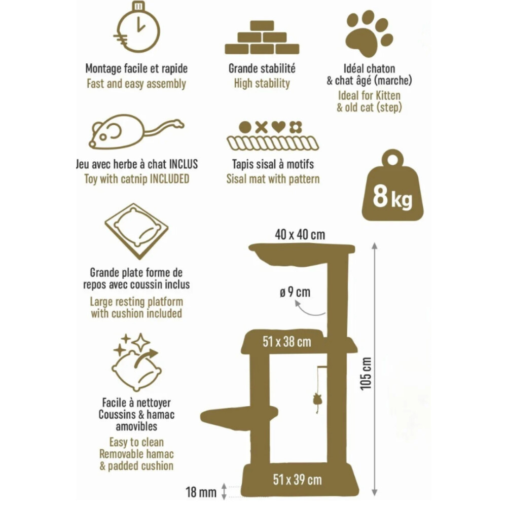 Arbre à chat Boréal 105 cm en bois FSC